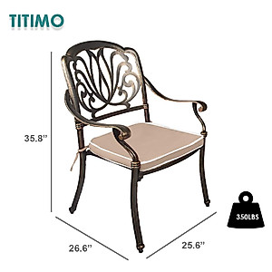 TITIMO 2 Piece Outdoor Patio Dining Chair Bistro Set Cast Aluminum Patio Furniture Dining Chairs with Khaki Cushions for Patio Furniture Garden Deck Antique Bronze (with Khaki Cushions) (Khaki)