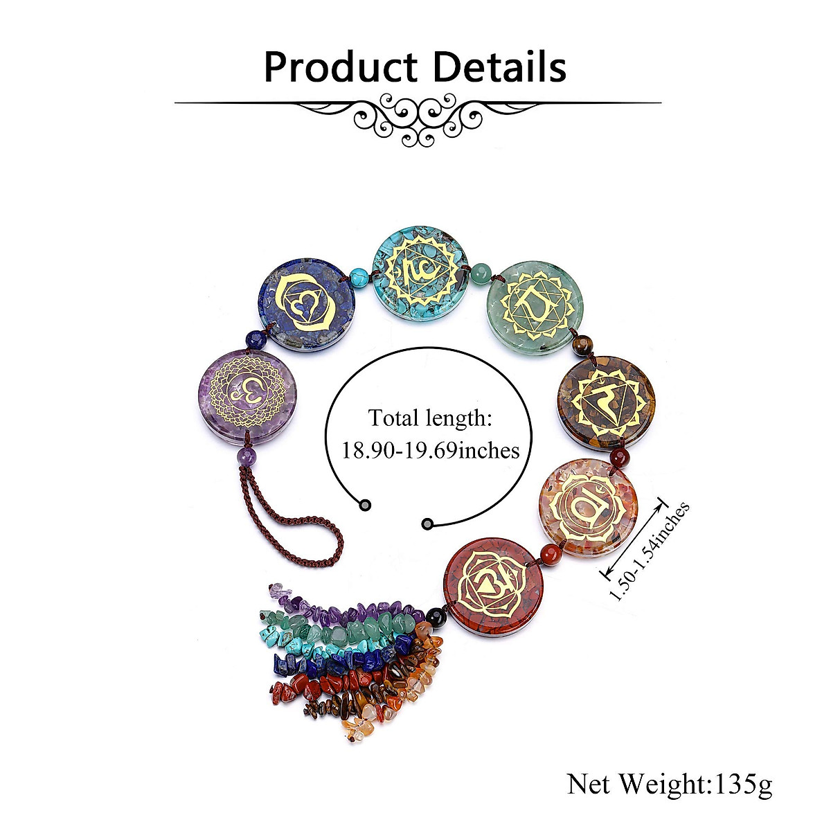Jovivi Chakra Stones Hanging Ornament 7 Chakra Symbol Healing Crystals Hanging Tassels Wall Hanger for Yoga Meditation Window Car Crystal Decor Home Indoor Christmas Decoration