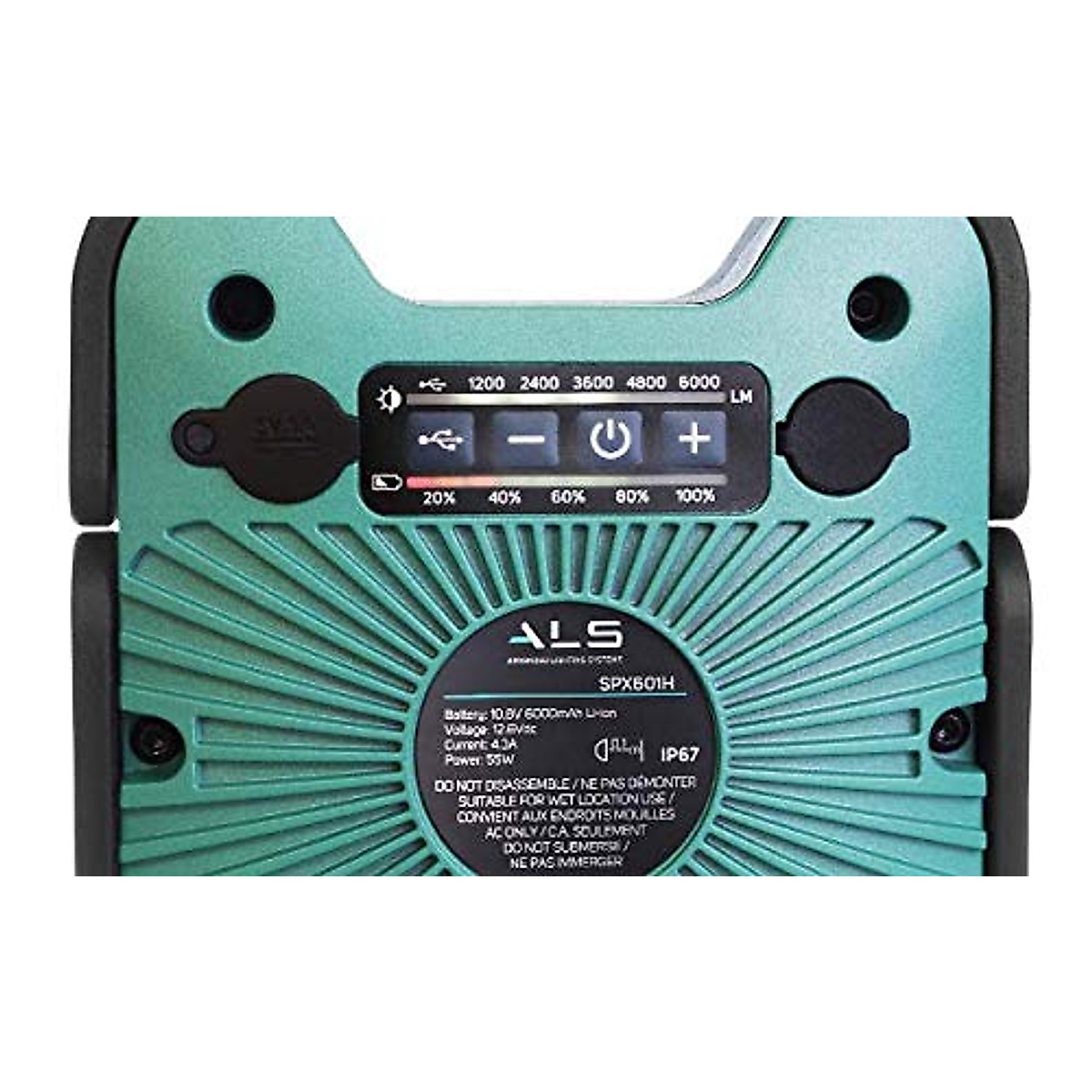 ALS Advanced Lighting Systems SPX601H-A 6000 Lumen Rechargeable LED Aluminum Work Light, with Integrated Power Bank