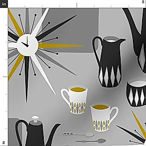 Spoonflower Fabric - Mid Century Modern Coffee Time Mod Neutral Gray 1950S Star Retro Printed on Petal Signature Cotton Fabric by The Yard - Sewing Quilting Apparel Crafts Decor