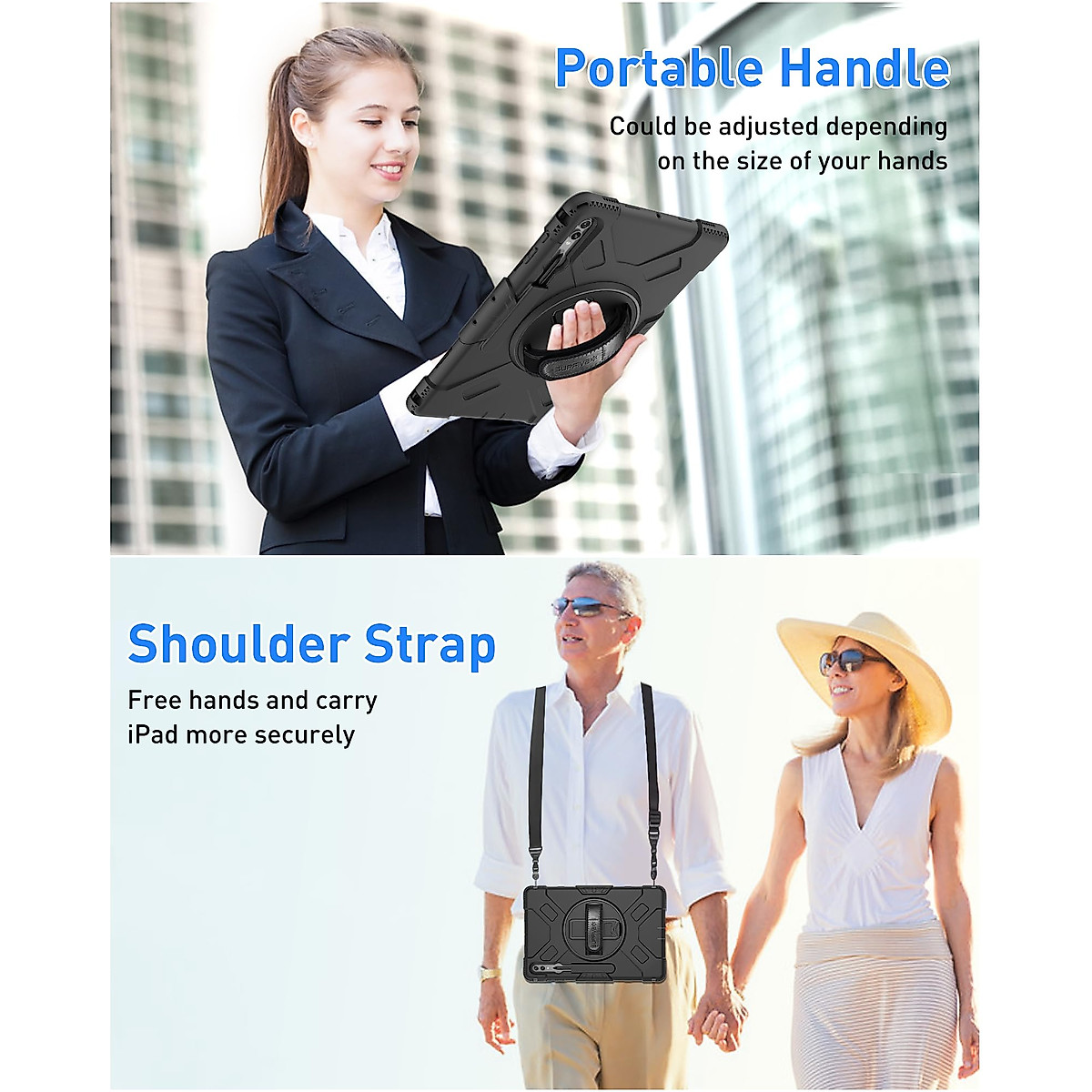 SUPFIVES Case for Galaxy Tab S10 Ultra 14.6 inch 2024, Tablet S9 Ultra 2023 Upgraded Military Liquid Silicone 3 Layers Protection with+Handle+ Rotating Stand+ S-Pen Holder+ Shoulder Strap- Black