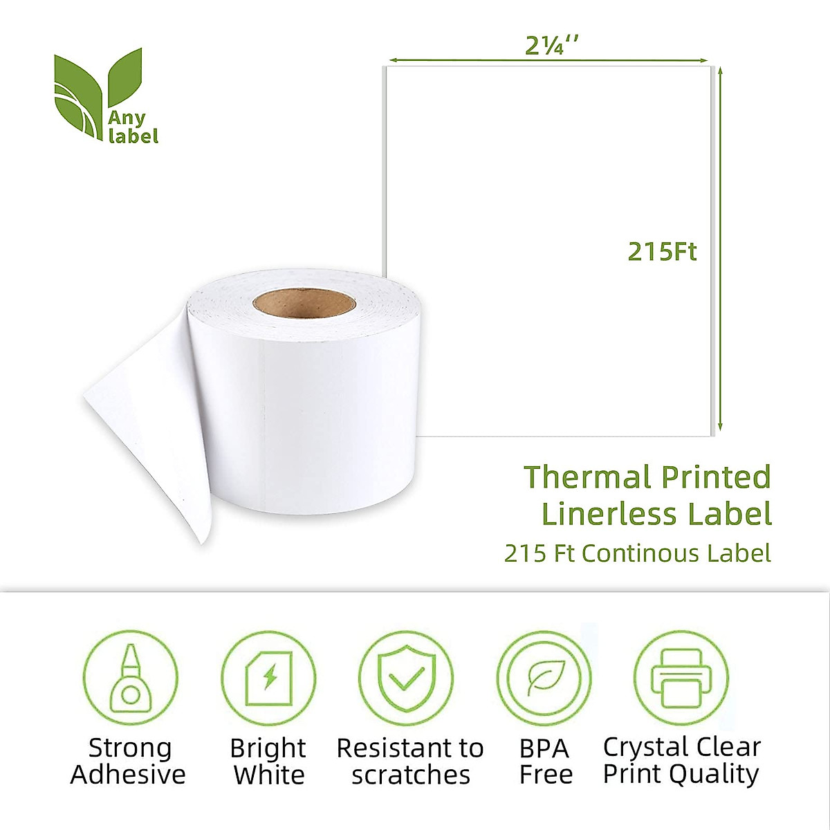 Anylabel 2-1/4 inch Thermal Printed Linerless Label for Digi Zebra Bizerba Electronic Scale Printer (18 Rolls, 215 feet/Roll)