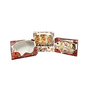 Thanksgiving Bakery Boxes with Window 9x6x2.5 inches Pastry Boxes Mini Cookie Boxes for Festival Bakerys Thick & Sturdy （24 Packs）