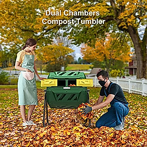 Compost Tumbler Bin Composter Dual Chamber 43 Gallon (Bundled with Pearson's Gardening Gloves)