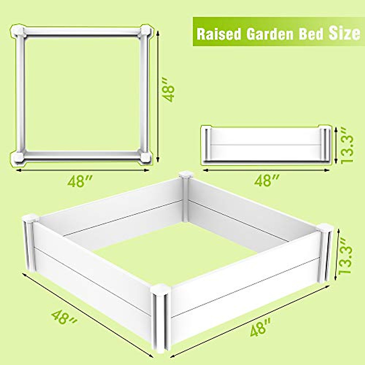 Kdgarden Raised Garden Bed Kit 4'x4' Outdoor Above Ground Planter Box for Growing Vegetables Flowers Herbs, DIY Gardening, Whelping Pen and More, Screwless White Vinyl Garden Bed with Grid