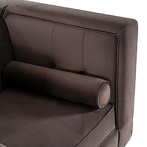 Naomi Home Audrey Velvet Accent Chair for Living Room, Mid Century Chair Arms, Tufted Cushion, Solid Wooden Legs Reading Chairs for Bedroom Comfy - Espresso