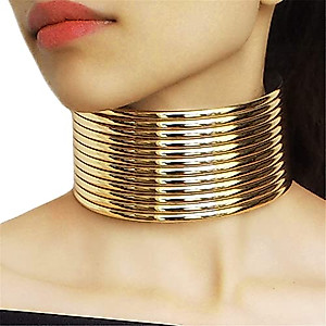 Mrotrida African Leather Necklaces for Women Punk Snap Chunky Statement Collars Choker Gold-A