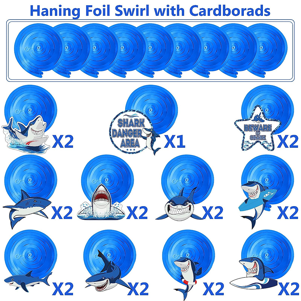 30 Pieces Shark Hanging Swirls Decorations Shark Party Supplies Shark Party Foil Swirls Hanging Ceiling Decoration for Boys Girls Shark Sea Theme Party Baby Shower Birthday Party Favor Supplies