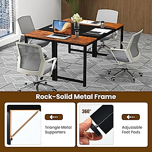 Tangkula 63” x 24” Conference Table, Meeting Table with Metal Frame & Adjustable Foot Pads, Seminar Boardroom Table, Training Table for Office, Black & Rustic Brown