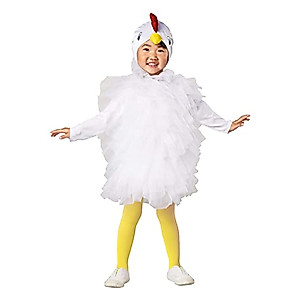 Fun Costumes Child Chicken Costume - Baby Chick Dress w/Hood, Polyester, Jersey Knit, Mesh Tiers, Velour Beak & Crest Medium