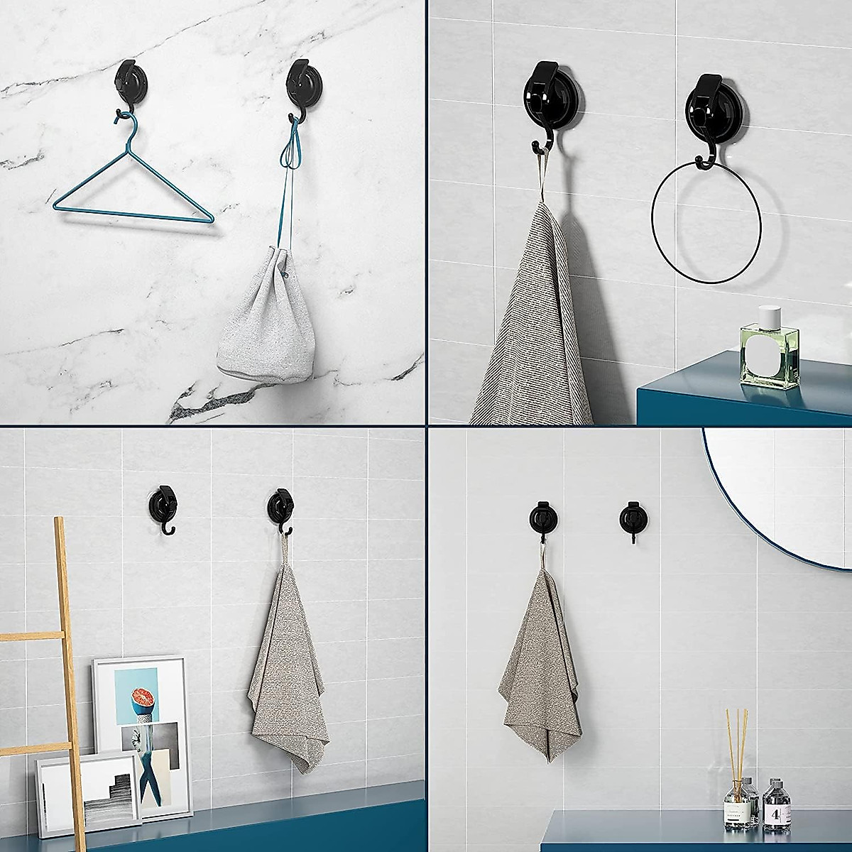 SOCONT Suction Cup Hooks for Shower, Heavy Duty Vacuum Shower Hooks for Inside Shower, Matte Black-Plated Plished Super Suction for Kitchen Bathroom Restroom, 8 Pack