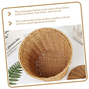 ORFOFE Storage Basket with Lid Organizer with Lid Storage Baskets with Lid Round Basket Rattan Waste Basket Bedroom Storage Basket Wicker Waste Basket Tabletop Basket Laundry Hamper Pp