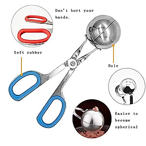 Meat Baller, 2 PCS None-Stick Meatball Maker with Detachable Anti-Slip Handles, Stainless Steel Meat Baller Tongs, Cake Pop, Ice Tongs, Cookie Dough Scoop for Kitchen (1.38"&1.78")