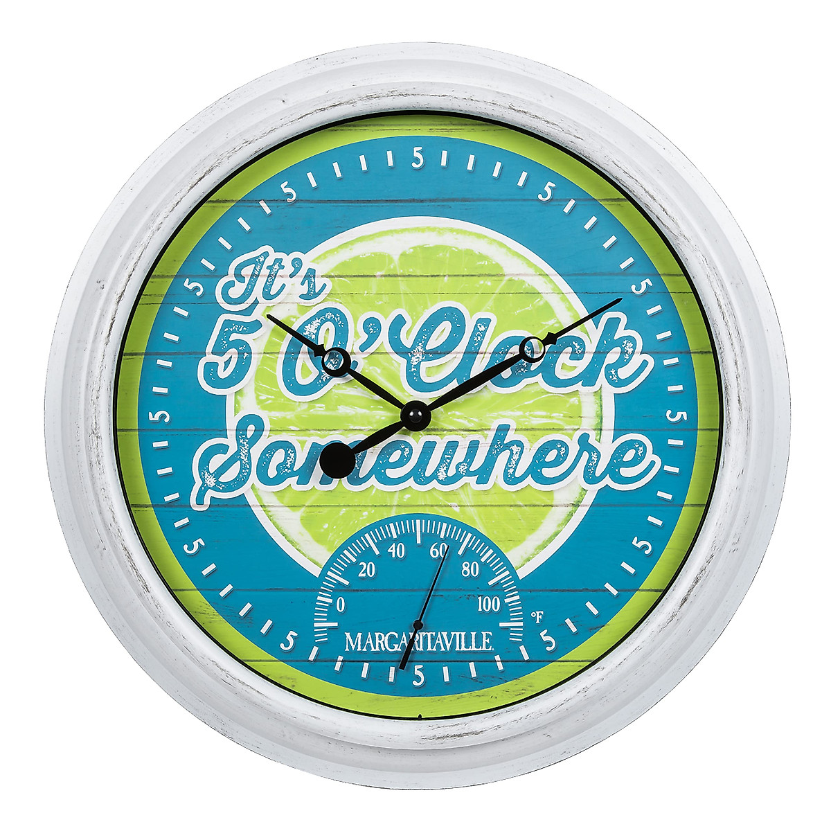 La Crosse Technology 433-3841MV2T 15.75" Indoor/Outdoor Quartz Clock with Temp-Margaritaville It’s 5 O’Clock Somewhere