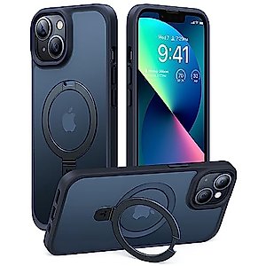 TORRAS Magnetic Shockproof for iPhone 13 Case/iPhone 14 Case, [Exceed 3X Mil-Grade Drop Protection][Compatible with MagSafe] Built-in Foldable Stand Slim Yet Protective Phone Cover, Translucent Black