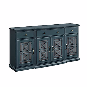 Walker Edison Modern Wood Glass Door Buffet Sideboard Living Room-Entryway Serving Storage Cabinet Doors-Dining Room Console, 60 Inch, Dark Teal
