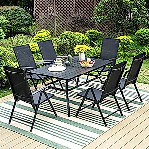 Sophia & William Patio Foldable Dining Chairs Set of 2, Outdoor Folding Sling Chairs 7 Levels Adjustable, High Back Portable Chairs for Porch, Poolside, Patio, Garden, Balcony, Backyard, Black