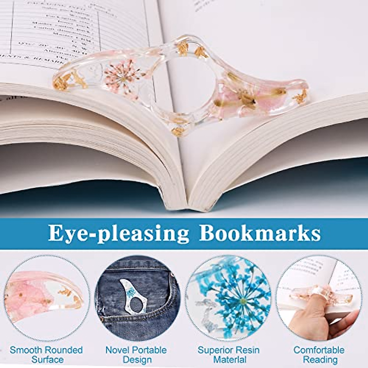 CALIDAKA 2pcs Transparent Thumb Book Page Holder Resin Book Page Holder Handmade Dried Flower Resin Thumb Ring Page Holder,Finger Bookmark Holder,for Reader Book Lover Literary(Transparent)