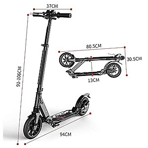 Kick Scooter Folding Adult Kick Scooter with Disc Handbrake, Big Wheels Dual Suspension Commuter Scooter for Teens Young Women Men, Black, Load 150kg(330lbs) (Color : Black)