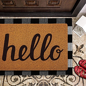 Nuanchu 2 Pieces Welcome Doormat Home Imitation Coir Hello Doormat with Rubber Non Slip Backing Checkered Buffalo Plaid Rug for Layering Decorative Front Door Entrance Mat