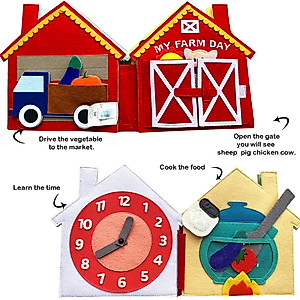 MOVEBO- Quiet Book Toddler Book (My Farm Day),Farm Animals Activity Busy Book,Felt Book,Quiet Book for Toddlers and Children