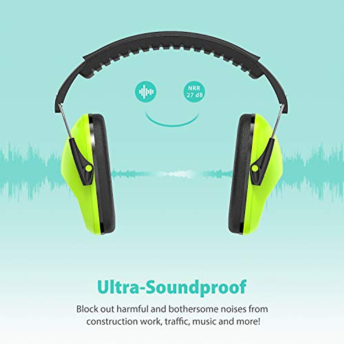 Dr.meter Noise Cancelling Ear Muffs 27 NRR Noise Cancelling Headphones for Kids with Adjustable Headband - Kids Ear Protection for Sleeping Mowing and Studying - 2 Packs, Green & Pink