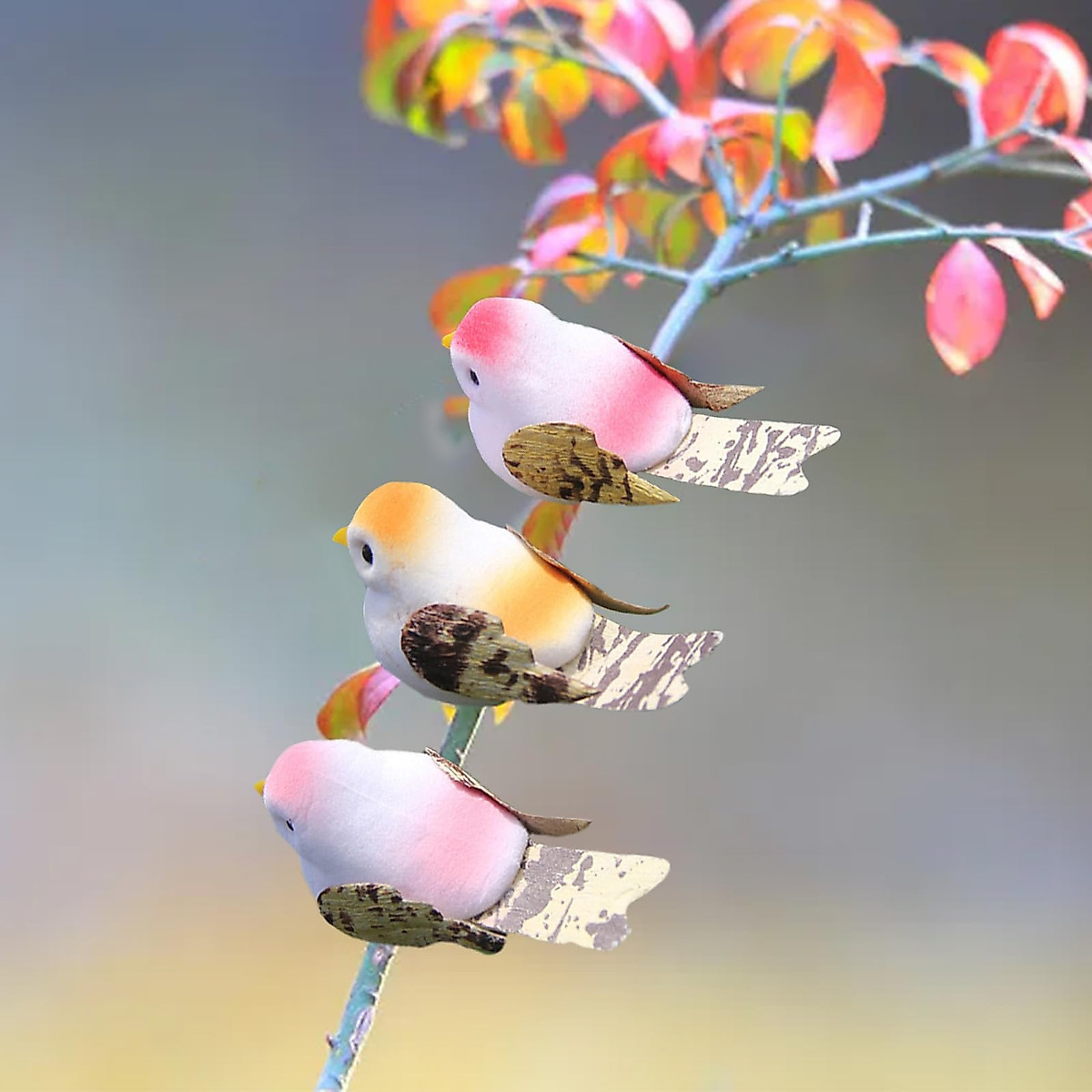 Warmtree 24 Pcs Artificial Simulation Birds Feather Mini Bird Decorative Fake Birds for Christmas Tree Craft Home Ornaments Garden Wedding Decoration