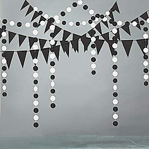 Black White Party Decorations Halloween Birthday Decor Hanging Garland Streamer Banner Backdrop for Wedding Bridal Baby Shower Graduation New Year Even Bachelorette Hen Party Supplies
