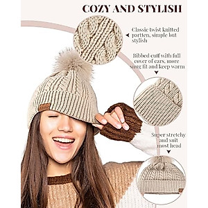 Alepo Womens Winter Beanie Hat, Warm Fleece Lined Knitted Soft Ski Cuff Cap with Pom Pom(Black)