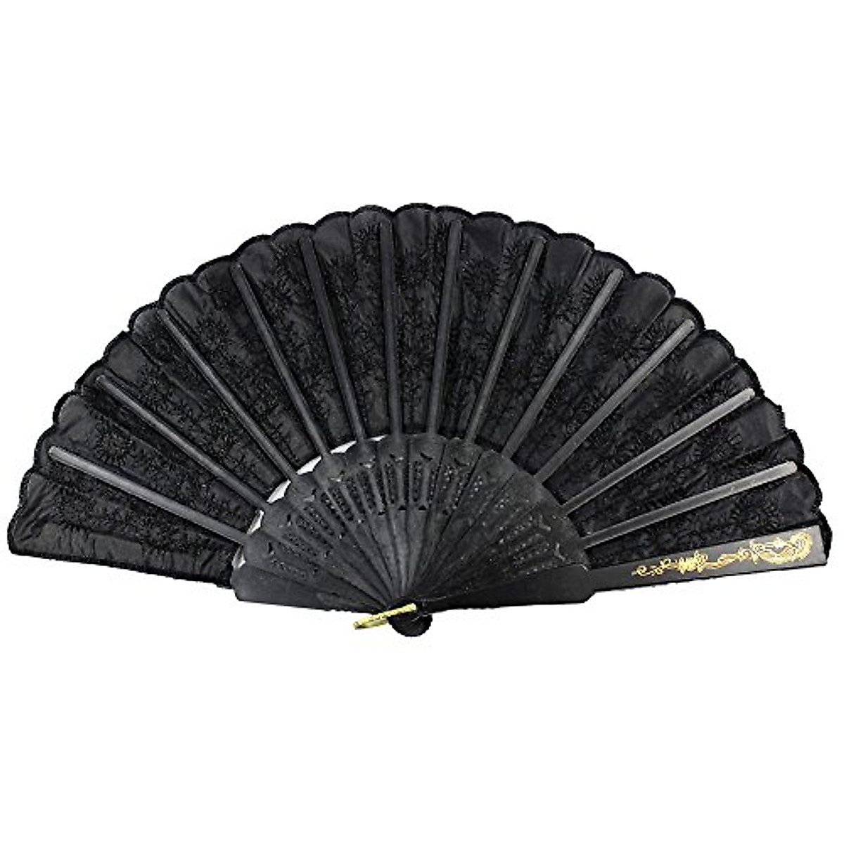 Newstarfactory Peacock Feather Black Sequins Design Plastic Folding Hand Fan