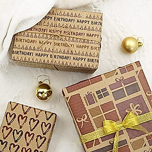 Kraft All Occasion Gift Wrapping Paper Birthday Gift Wrap 6 Sheets For Men Women Boys Girls Kids | Dark Pupple Brown Blue | For Birthdays Fathers Day Halloween Weddings Showers Holidays Thanks Giving Christmas Gifts