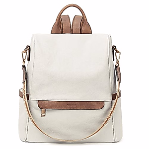 CLUCI Women Backpack Purse Fashion Leather Large Designer Travel Bag Ladies Shoulder Bags White with Brown