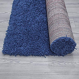 Sweethome Stores Cozy Collection Plush Luxurious Solid Navy Solid Design (5' X 7') Shag Living Room & Bedroom Area Rug