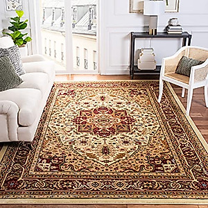 SAFAVIEH Lyndhurst Collection 8' Square Ivory/Red LNH330A Traditional Oriental Non-Shedding Living Room Bedroom Dining Home Office Area Rug