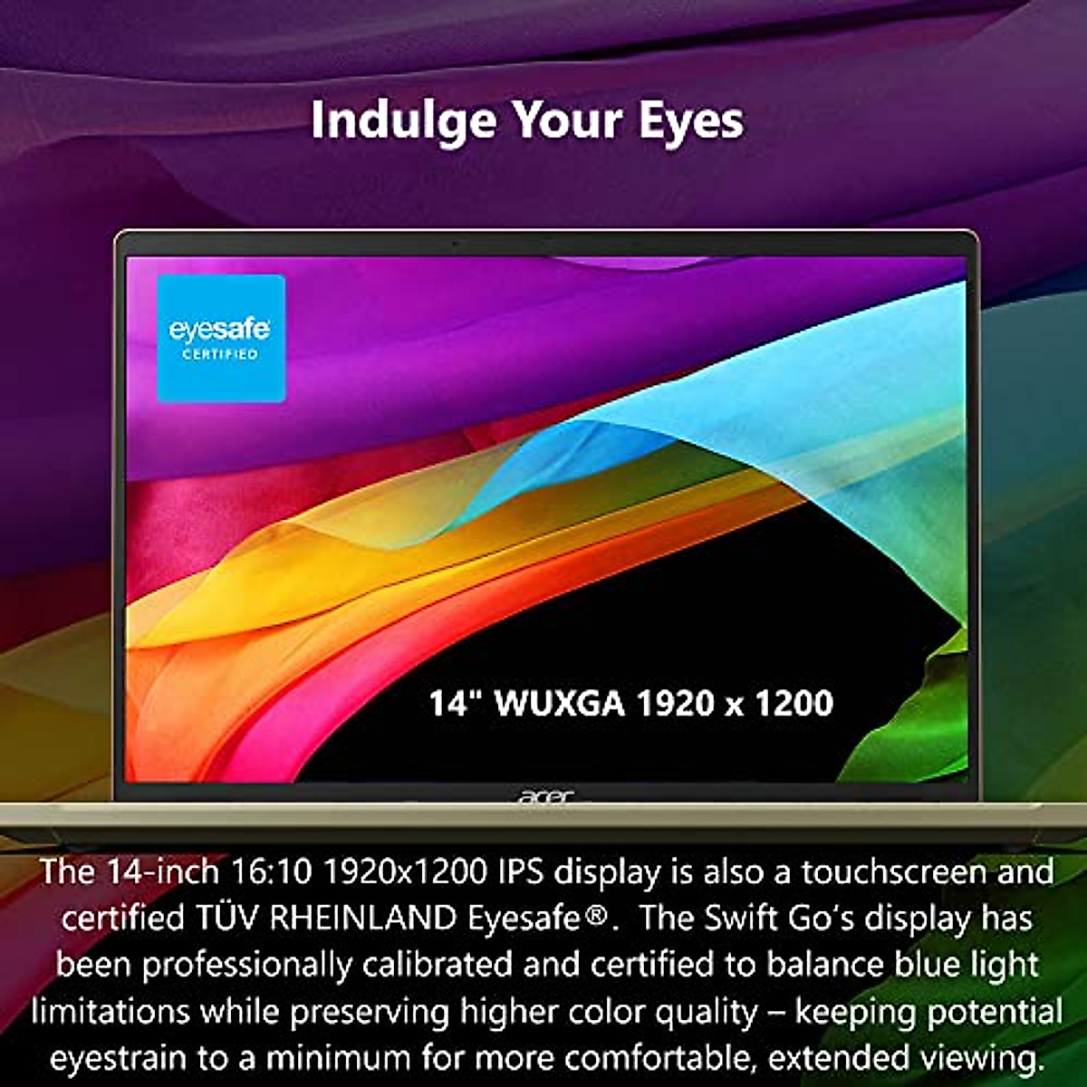 Acer Swift Go 14 Intel Evo Thin & Light Laptop 14" 1920x1200 100% sRGB Touch Display Intel Core i7-1355U Intel Iris Xe 16GB LPDDR5 512GB Gen 4 SSD Killer WiFi 6E AX1675 SFG14-71T-72QV