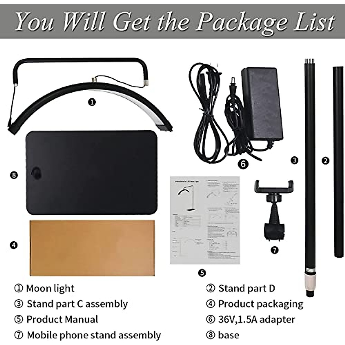 Hi_friend Eyelash LED Floor Light, Half Moon Lamp for Lash Extension, Lighting for Beauty, Skincare, Lashes, Eyebrows, Filming Content Creation (White)