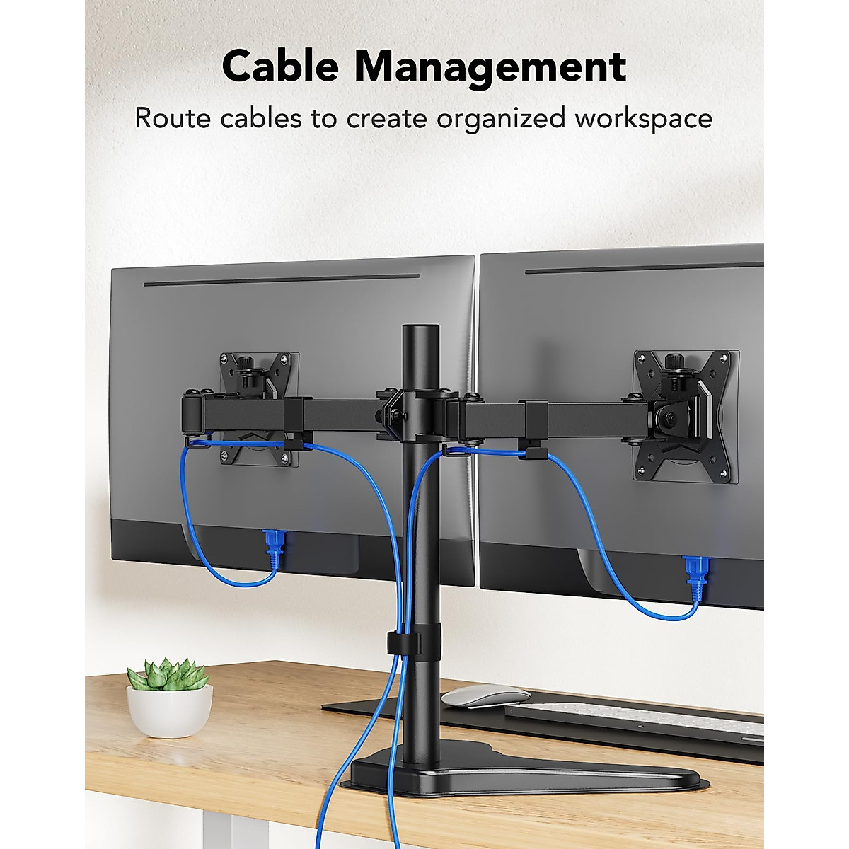 HUANUO 32 inches Dual Monitor Stand up to 17.6lbs per Arm, High-Grade Aluminum Free-Standing Dual Monitor Mount for 2 Screens. Fully Adjustable Dual Monitor Stand for Desk with Tilt, Swivel, Rotation