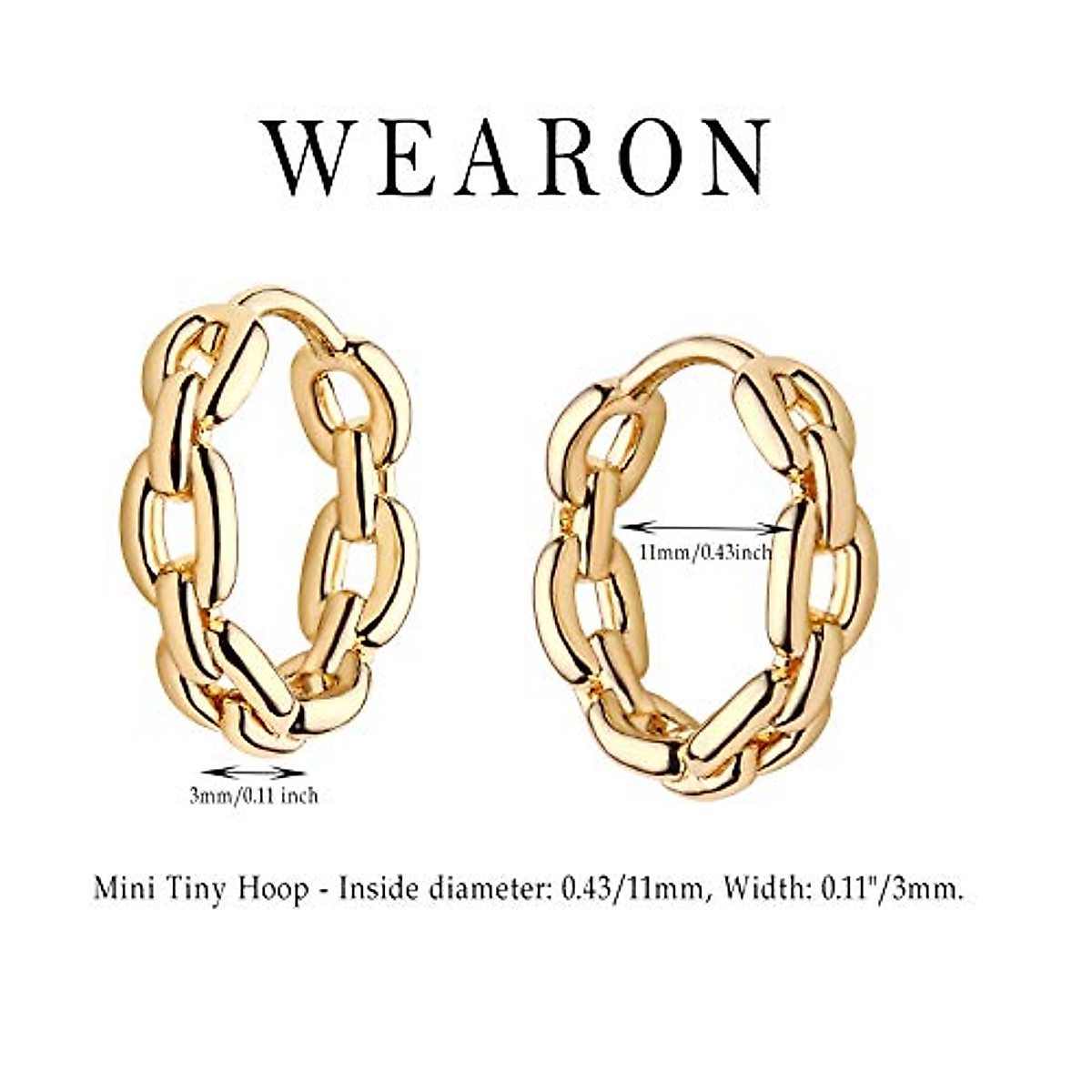 WEARON Gold Hoop Earrings for Women 14K Plated Gold Huggie Earrings for Women Personality Simplicity Twisted Chain Hoop Earrings Jewelry