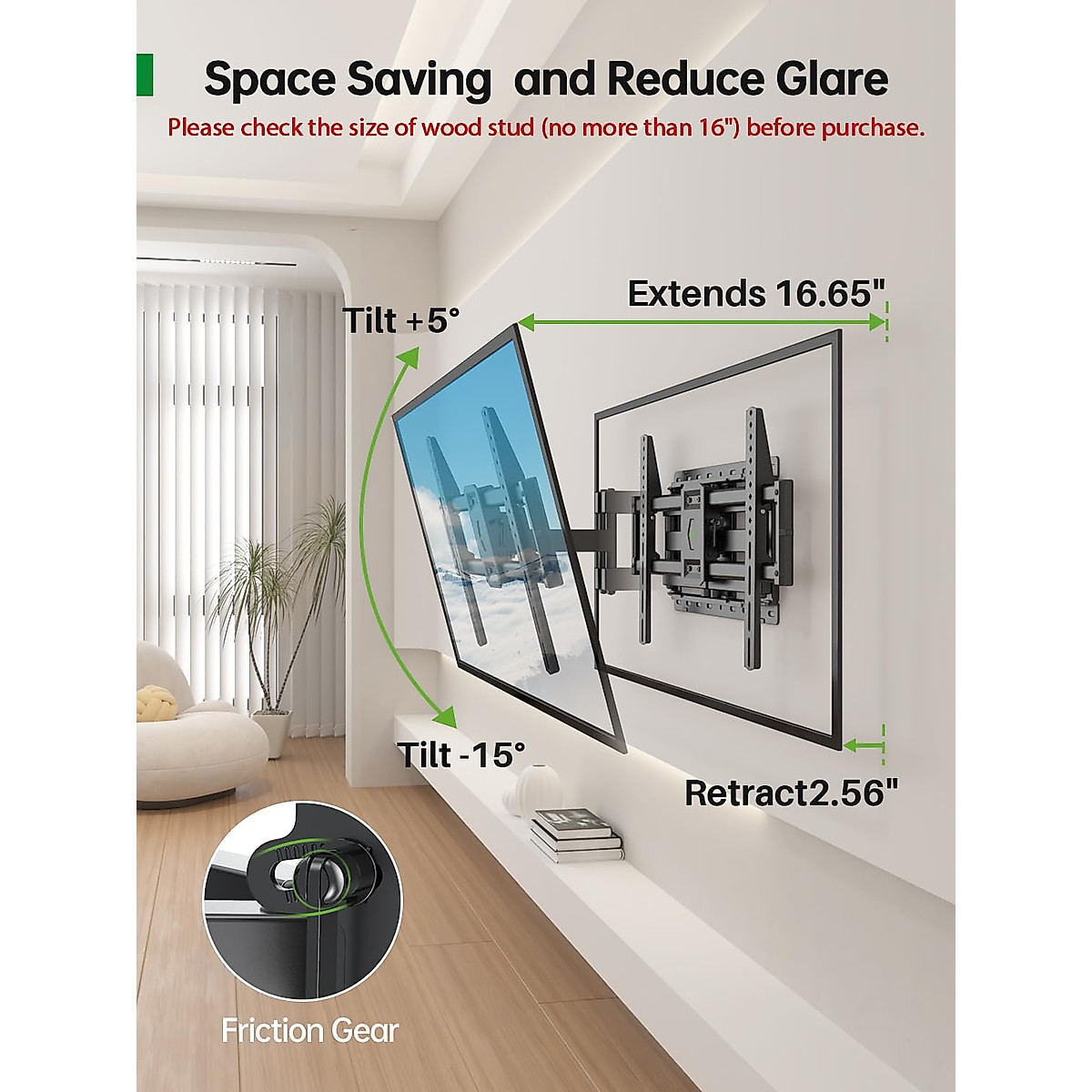 USX MOUNT Full Motion TV Wall Mount for Most 47-84 inch Flat Screen/LED/4K TV, TV Mount Bracket Dual Swivel Articulating Tilt 6 Arms, Max VESA 600x400mm, Holds up to 132lbs, Fits 8” 12” 16" Wood Studs