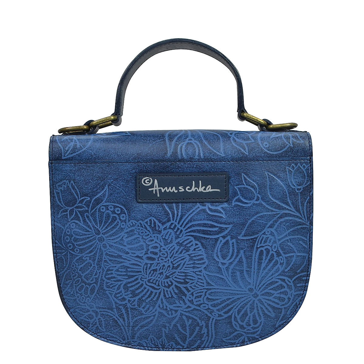 Anuschka Women's Original Head-Painted Leather Small Flap Crossbody, Tooled Butterfly Ocean
