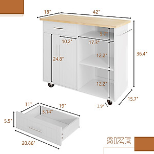 SUNLEI Kitchen Island with Storage Cabinet, 42" Kitchen Cart on Wheels with Shelves, Cart Handle for Towel Rack or Free Mobility, Portable Islands for Kitchen(Stylish White, 42-INCH)