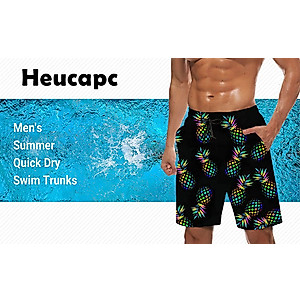 Heucapc Men's Swim Trunks Quick Dry Swimming Trunks Pineapple Swim Trunks with Mesh Lining and Pockets XXL