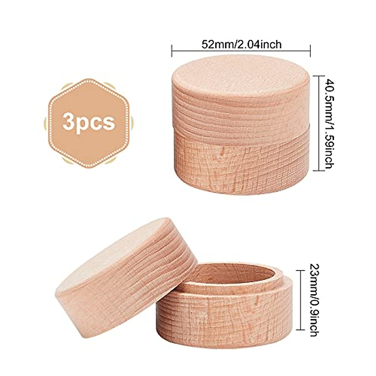 FINGERINSPIRE 3pcs 2x1.6 Inch Mini Round Wooden Box Small Storage Wooden Box Wedding Ring Jewelry Boxes DIY Storage Trinket Bearer Container Case Wood Ring Box for Proposal Wedding Ring Storage