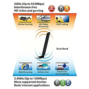 Edimax Wi-Fi 5 802.11ac AC600 High Gain Dual-Band (2.4GHz/5GHz) Adapter w/ Adjustable +4/6dBi Antenna, Wireless USB Adapter, Win 11 Plug-n-Play, Mac OS 10.15, Linux, USB Cradle, EW-7811UAC