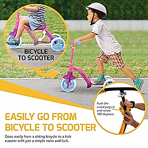 Swagtron K2 Three-Wheel Transforming Scooter & Balance Trike, 2-in-1 Adjustable Ride-On for Kids Age 2-5, Pink