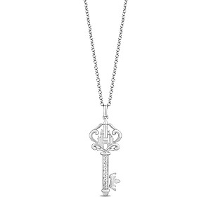 Jewelili Enchanted Disney Fine Jewelry Sterling Silver Diamond Accent Majestic Princess Castle Key Pendant