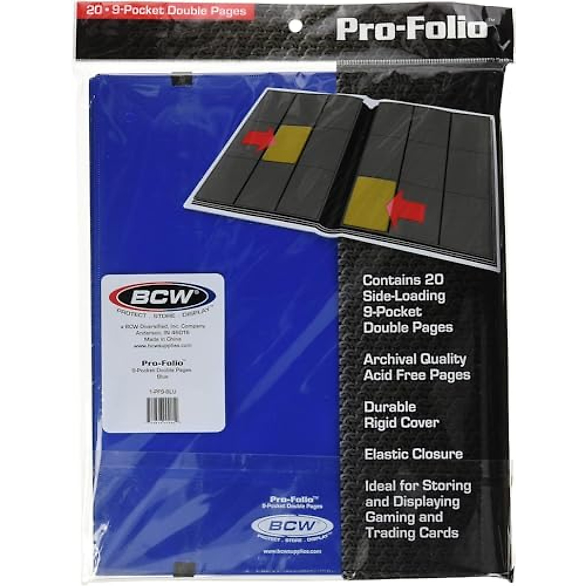 BCW Pro-Folio 9-Pocket Card Album - Blue | Archival Safe, Side-Loading Trading Card Binder | Premium Collectible Storage Solution for Trading Cards, TCG, Sports Cards, and More - 360-Card Capacity