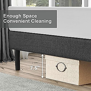 Molblly Full Size Bed Frame with Upholstered Headboard, Platform Bed Frame with Sturdy Wood Slat, Linen Fabric Wrap, Non-Slip and Noise-Free,No Box Spring Needed, Easy Assembly, Grey