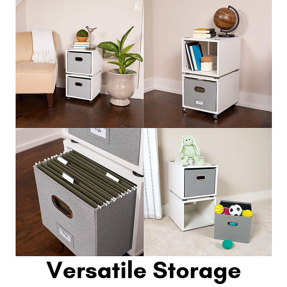 BIRDROCK HOME Rolling File Cabinet with 2 Lateral Drawers – Decorative Storage Shelf, Blankets, Books, Files, Magazines, Toys – Removable Bin with Handles – Under Desk Office Living Room Home - White