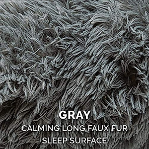 Furhaven 30" Round Calming Donut Dog Bed for Medium/Small Dogs, Refillable w/ Removable Washable Cover, For Dogs Up to 45 lbs - Shaggy Plush Long Faux Fur Donut Bed - Gray, Medium